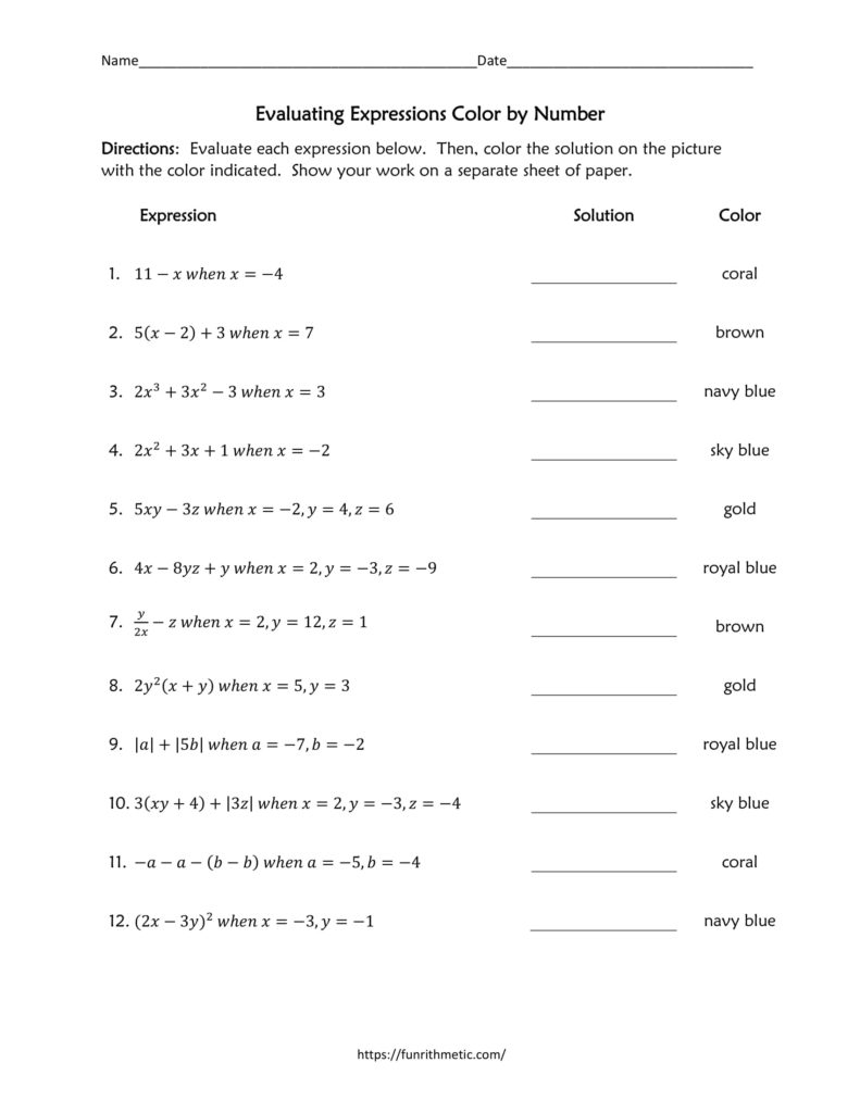 Algebra 1 Color by Number Bundle 1: 11 Essential Skills | Funrithmetic