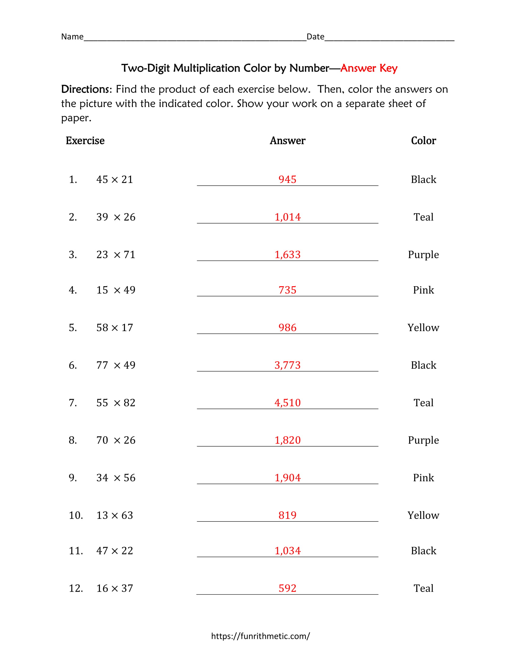 2-Digit Multiplication Color by Number-4 | Funrithmetic