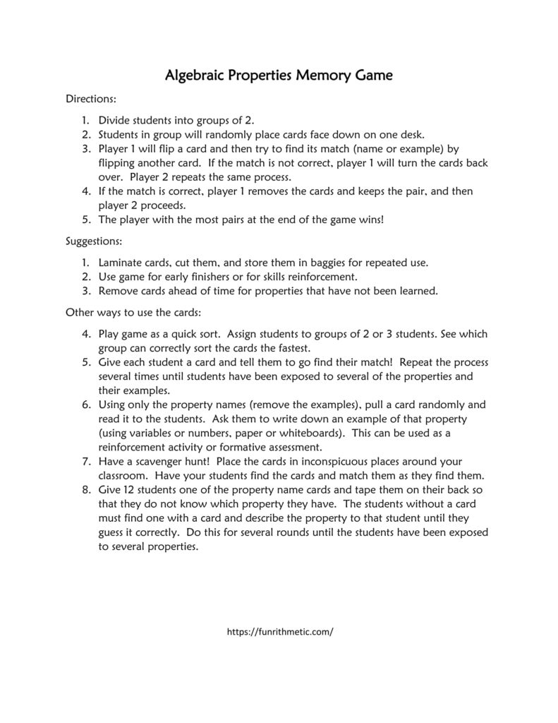 Algebraic Properties matching game-2 | Funrithmetic