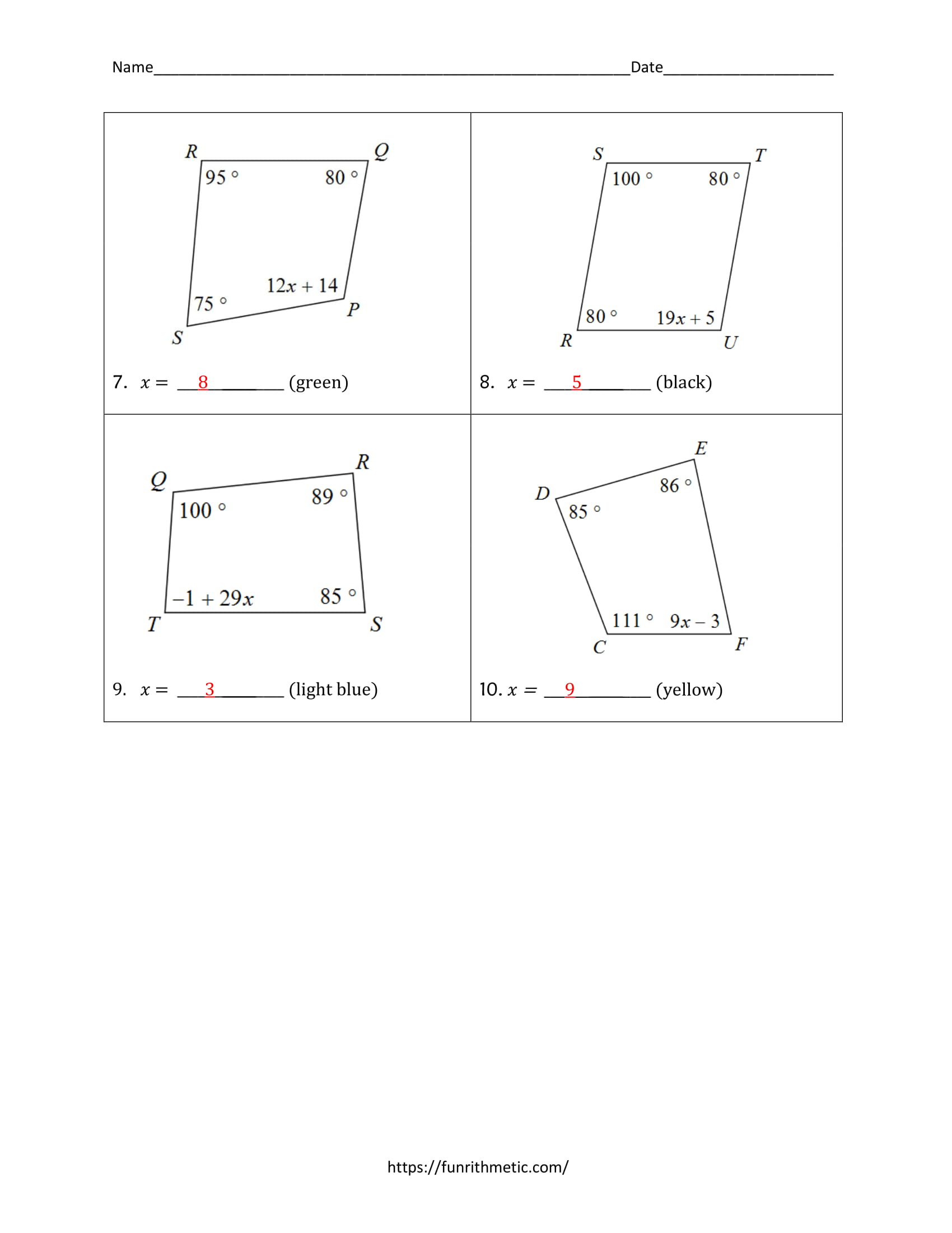 Angles in Quadrilaterals Color by Number-6 | Funrithmetic