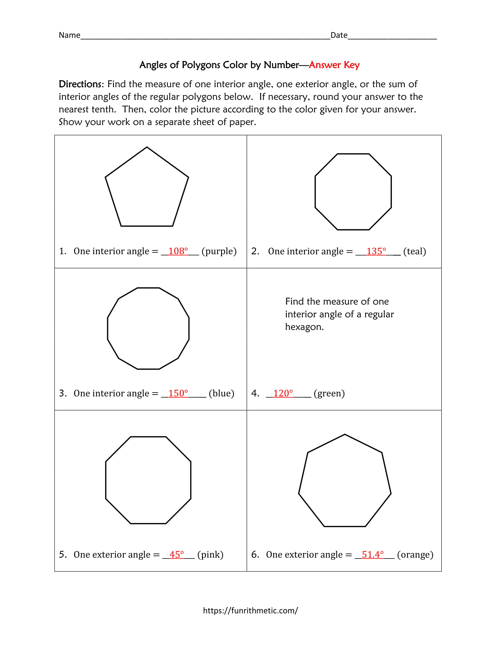 Angles of Polygons Color by Number-5 | Funrithmetic