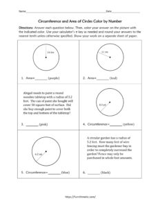 Circumference and Area of Circles Color by Number | Funrithmetic