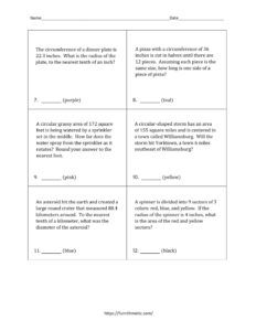 Circumference and Area of Circles Color by Number | Funrithmetic