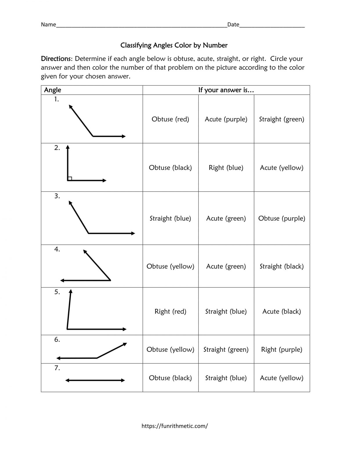 Classifying Angles Color by Number Modified-2 | Funrithmetic