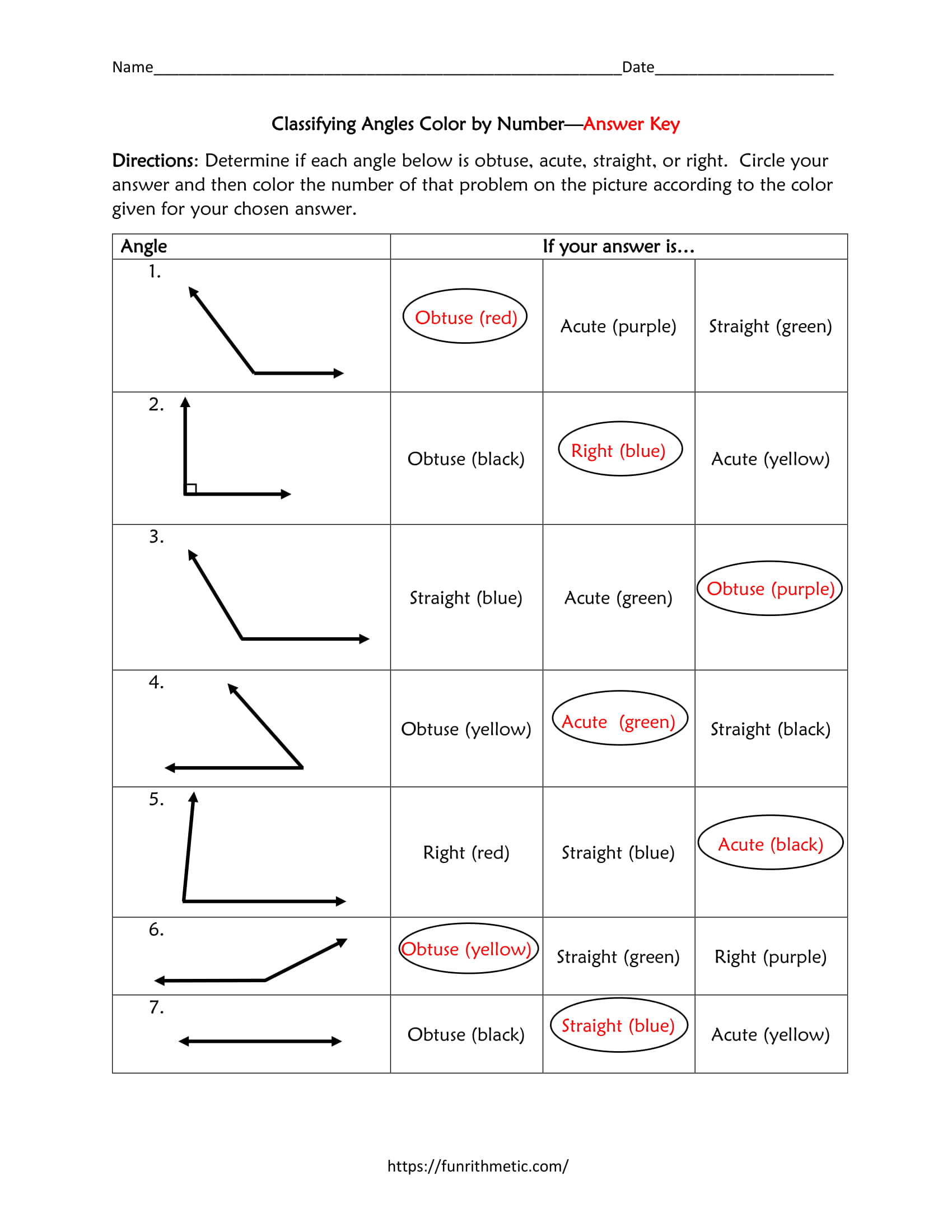 Classifying Angles Color by Number Modified-5 | Funrithmetic