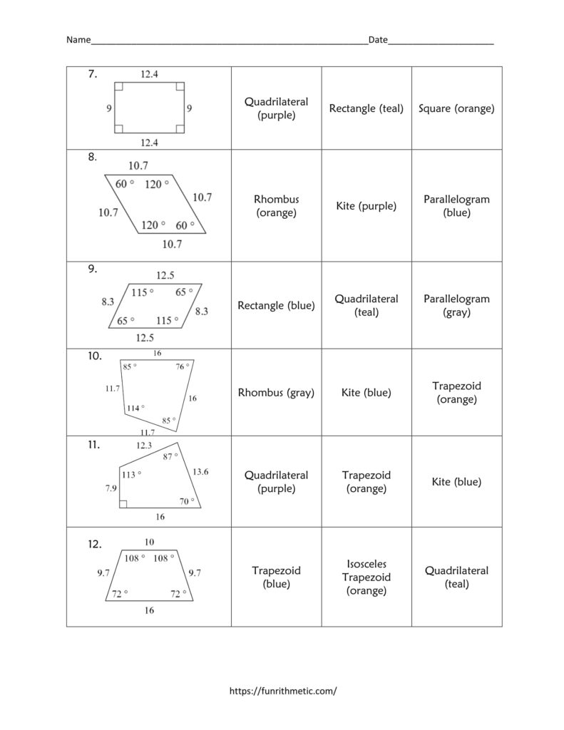 Classifying Quadrilaterals Color by Number-3 | Funrithmetic