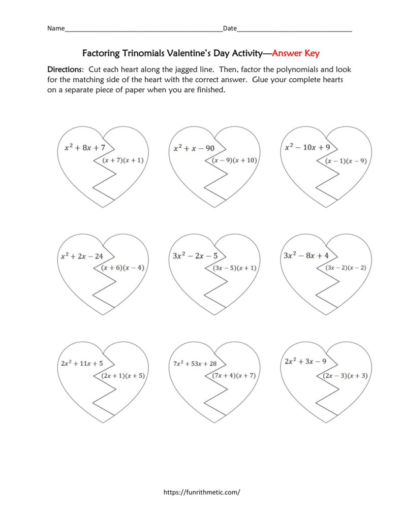 Factoring Trinomials Valentine’s Day Puzzle-3 | Funrithmetic