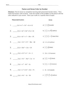 Factors and Zeroes Color by Number | Funrithmetic