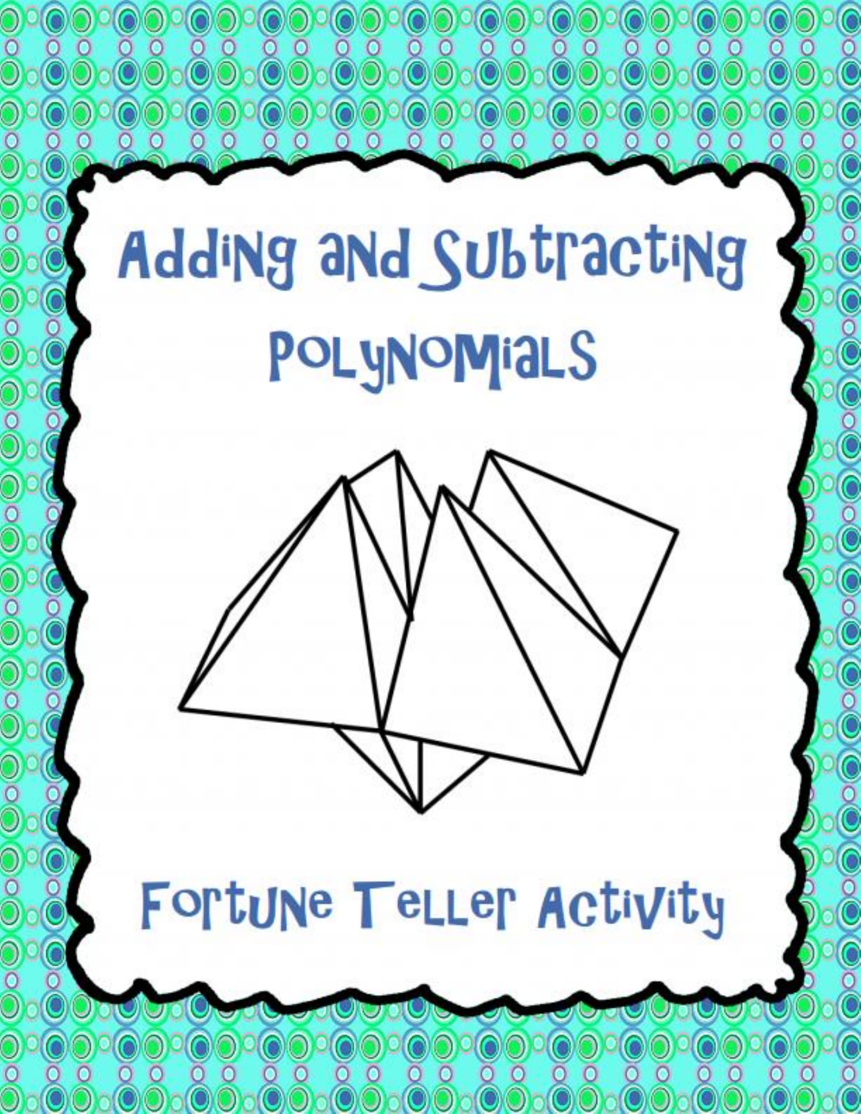 Fortune teller adding subtracting polynomials-1 | Funrithmetic