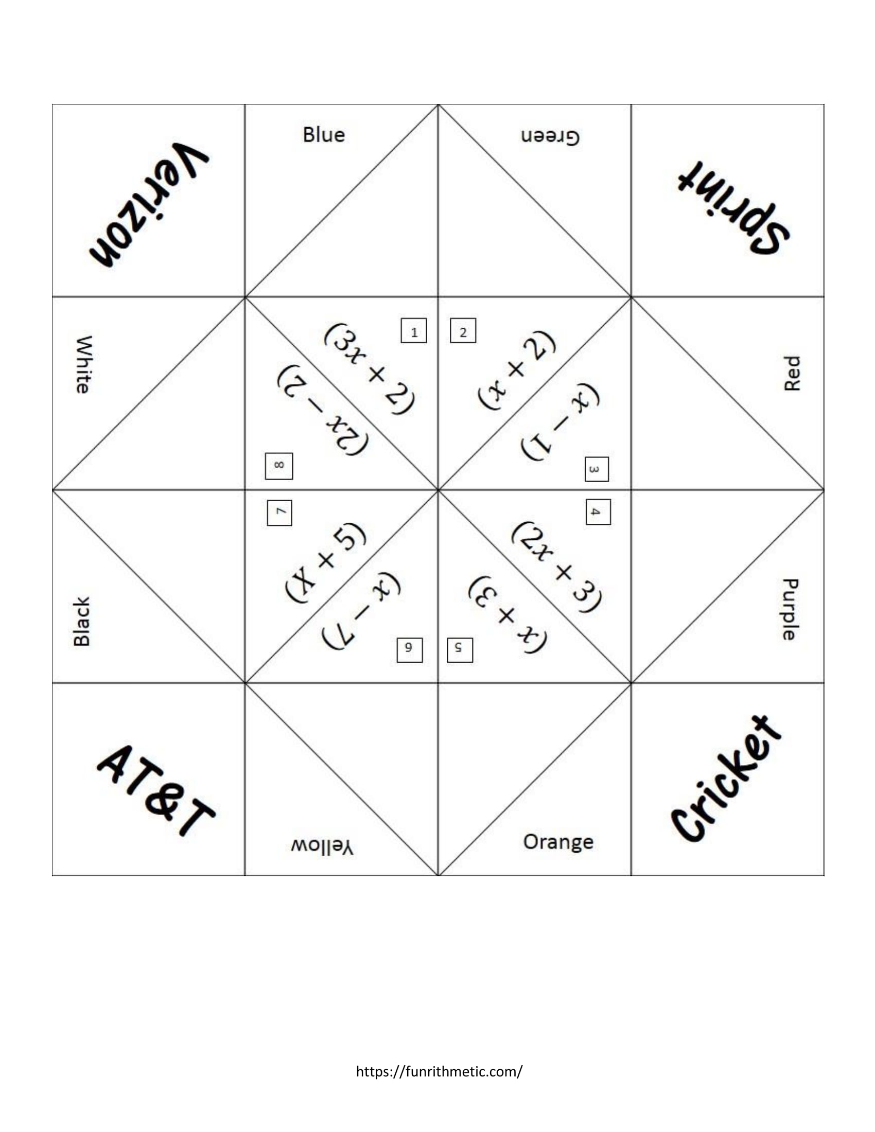 Fortune teller multiplying binomials-2 | Funrithmetic