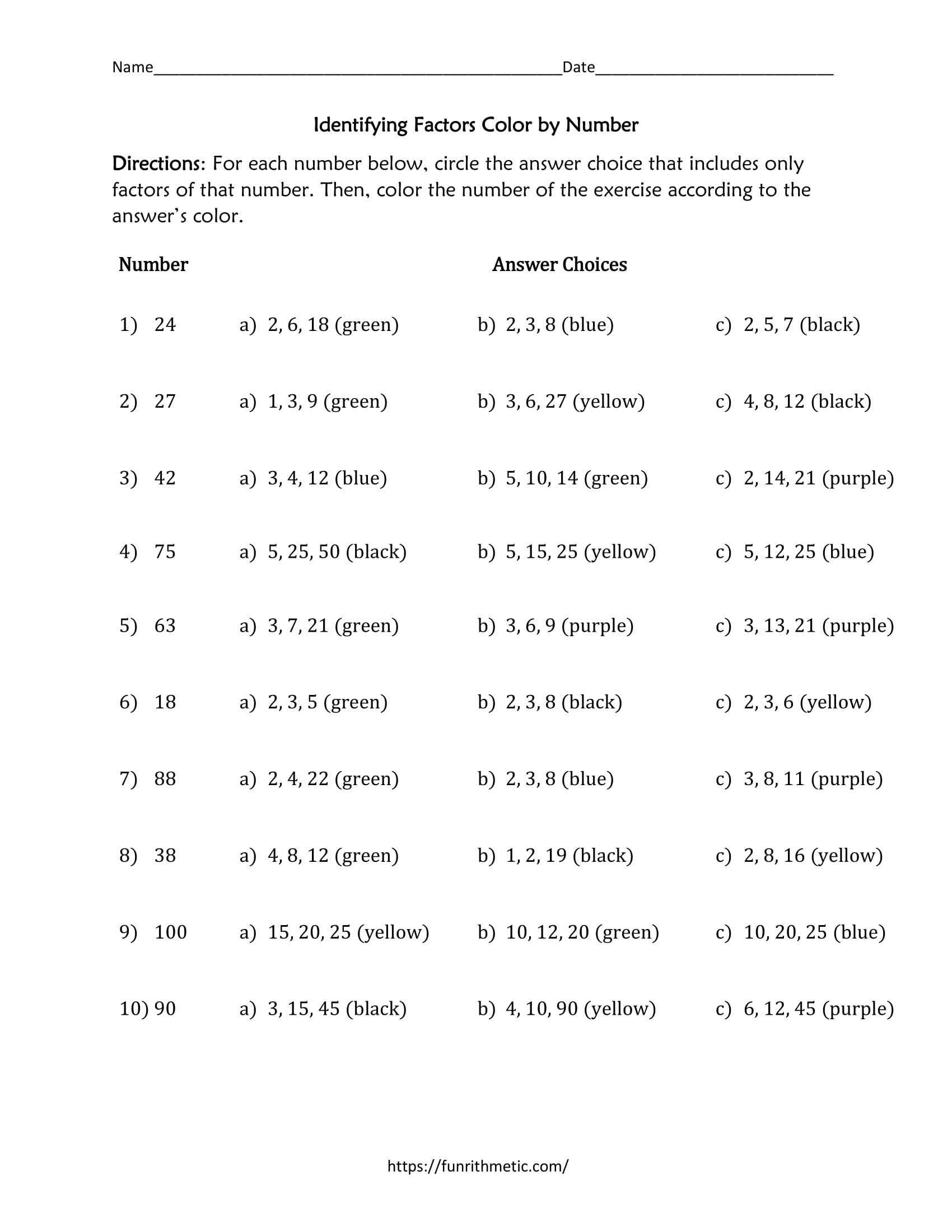 Identifying Factors Color by Number-2 | Funrithmetic