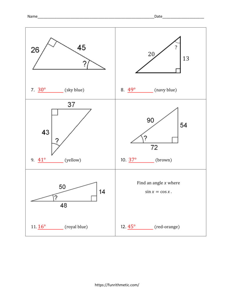 Inverse Trig Ratios Color by Number-6 | Funrithmetic
