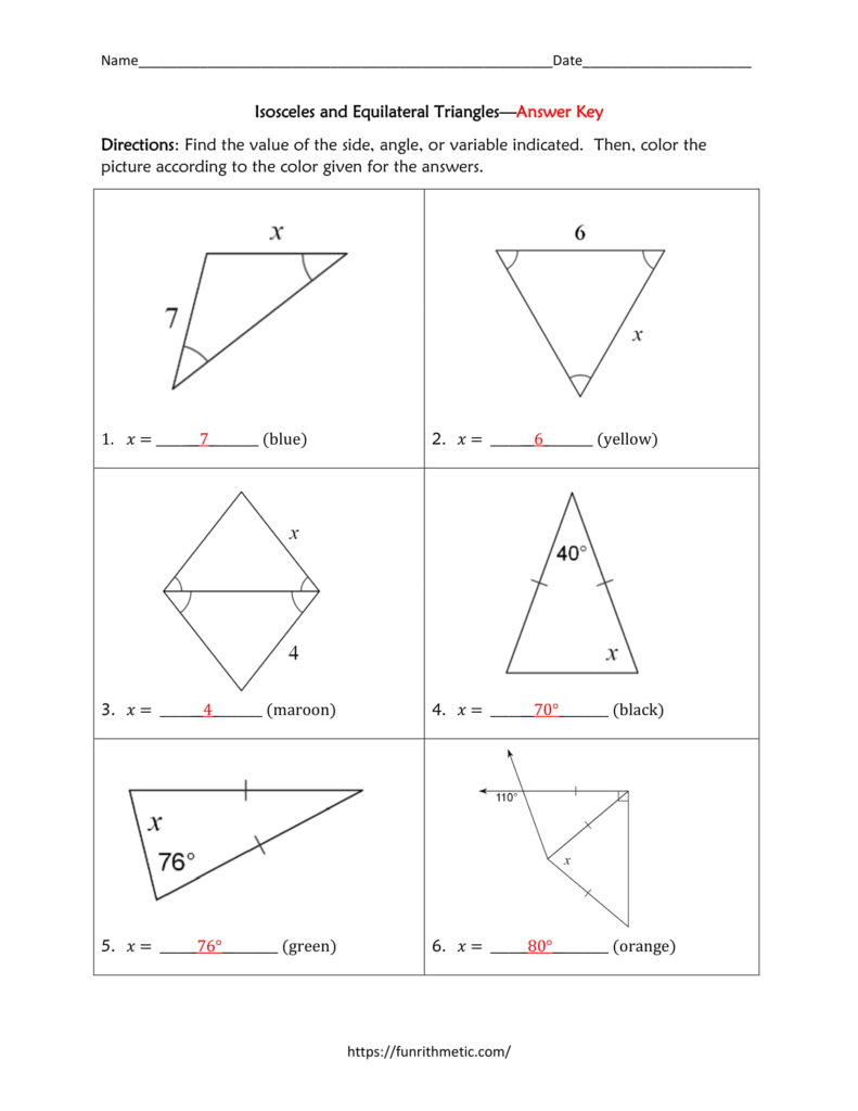 Isosceles and Equilateral Triangles Color by Number-5 | Funrithmetic