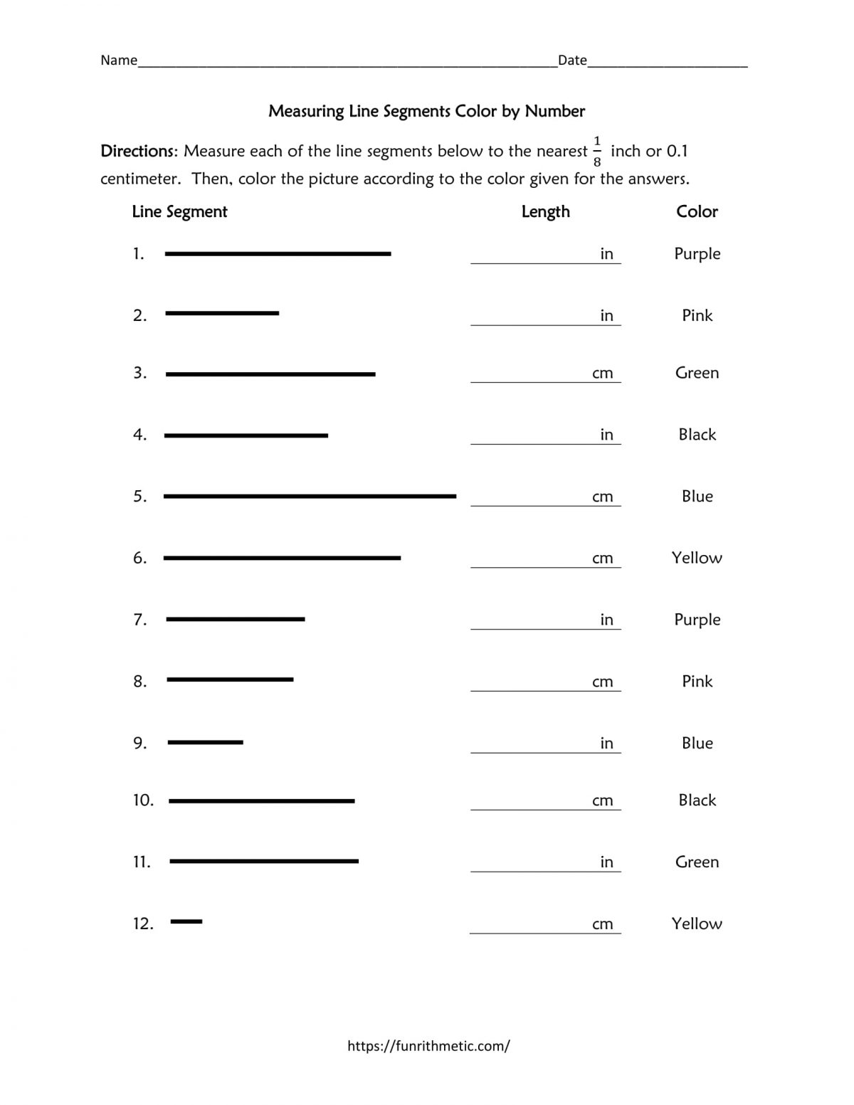 Measuring Line Segments Color By Number 2 Funrithmetic