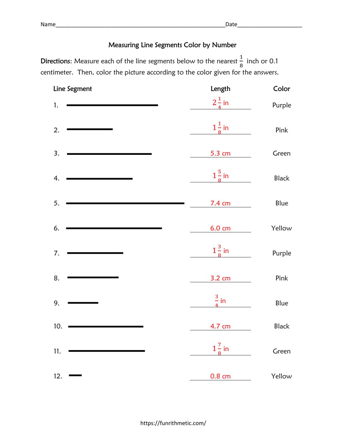 Measuring Line Segments Color by Number-4 | Funrithmetic