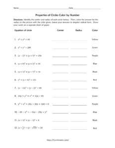 Properties of Circles Color by Number | Funrithmetic