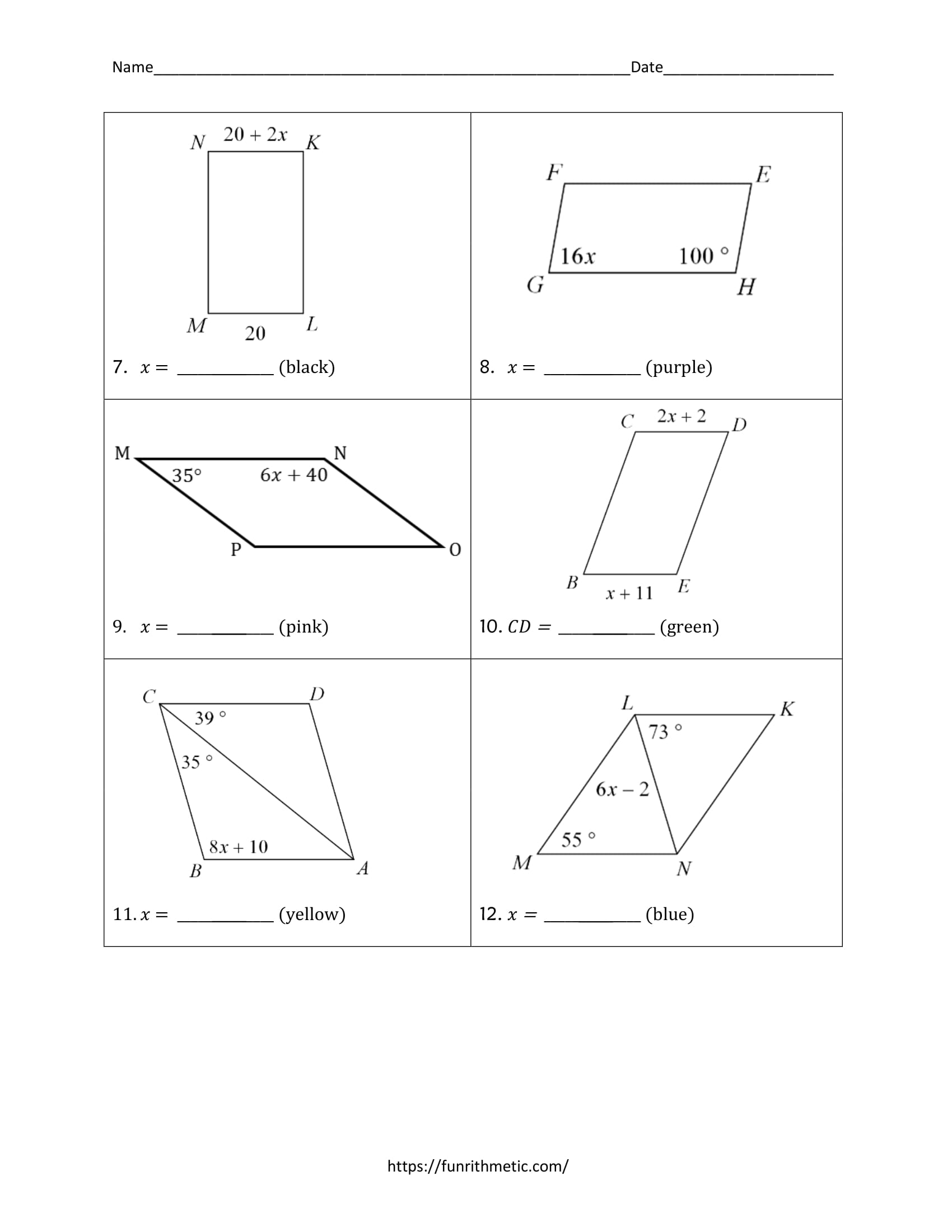 Properties of Parallelograms Color by Number-3 | Funrithmetic