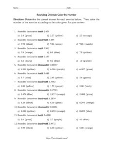 Rounding Decimals Color by Number | Funrithmetic