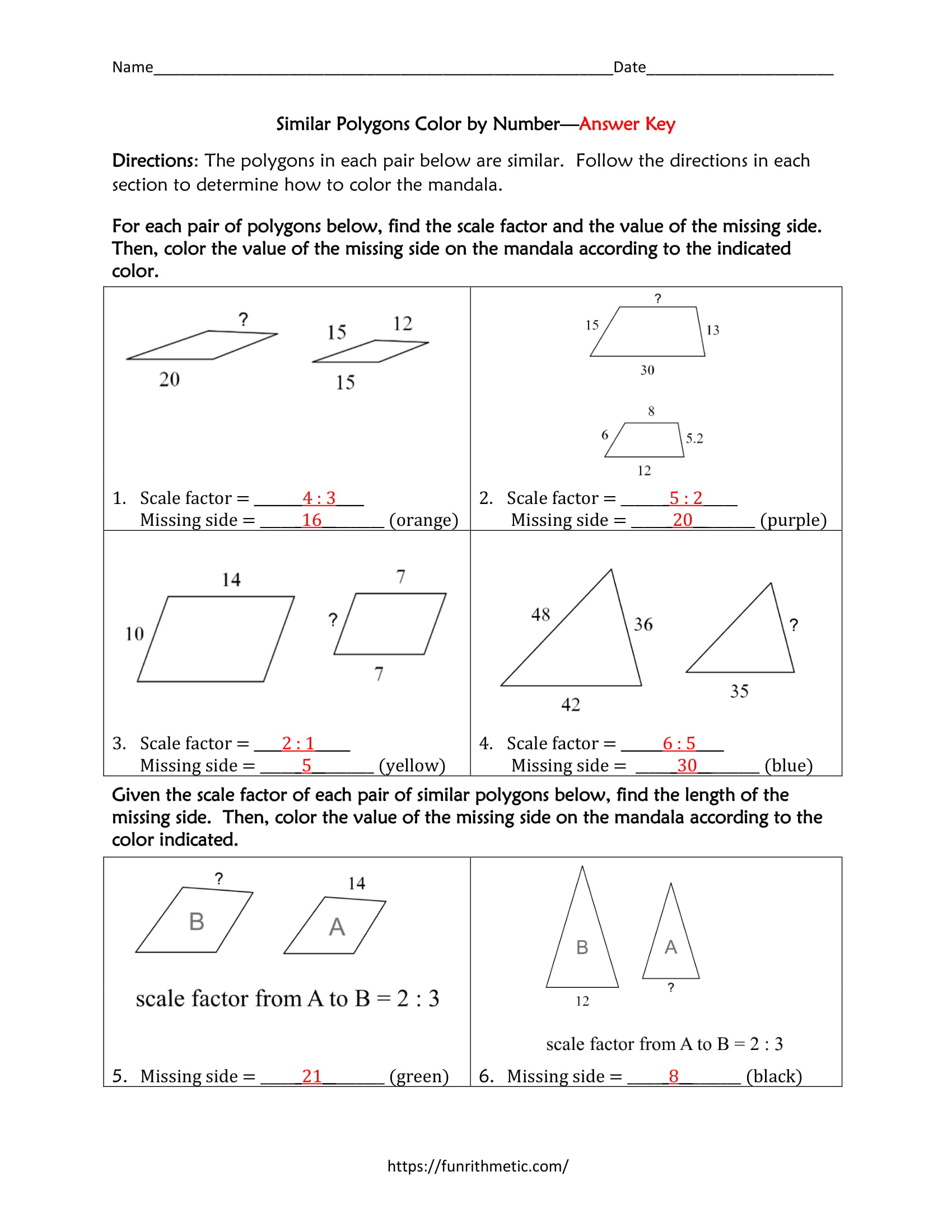 Similar Polygons Color by Number-5 | Funrithmetic