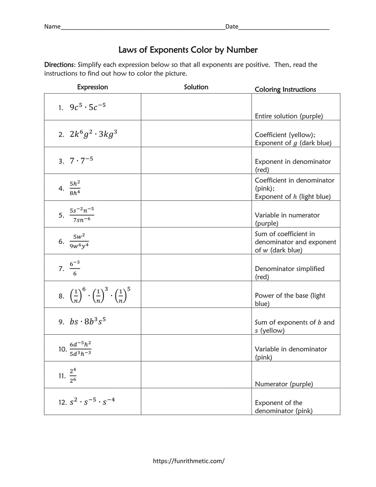 Simplifying Exponents Color by Number-2 | Funrithmetic