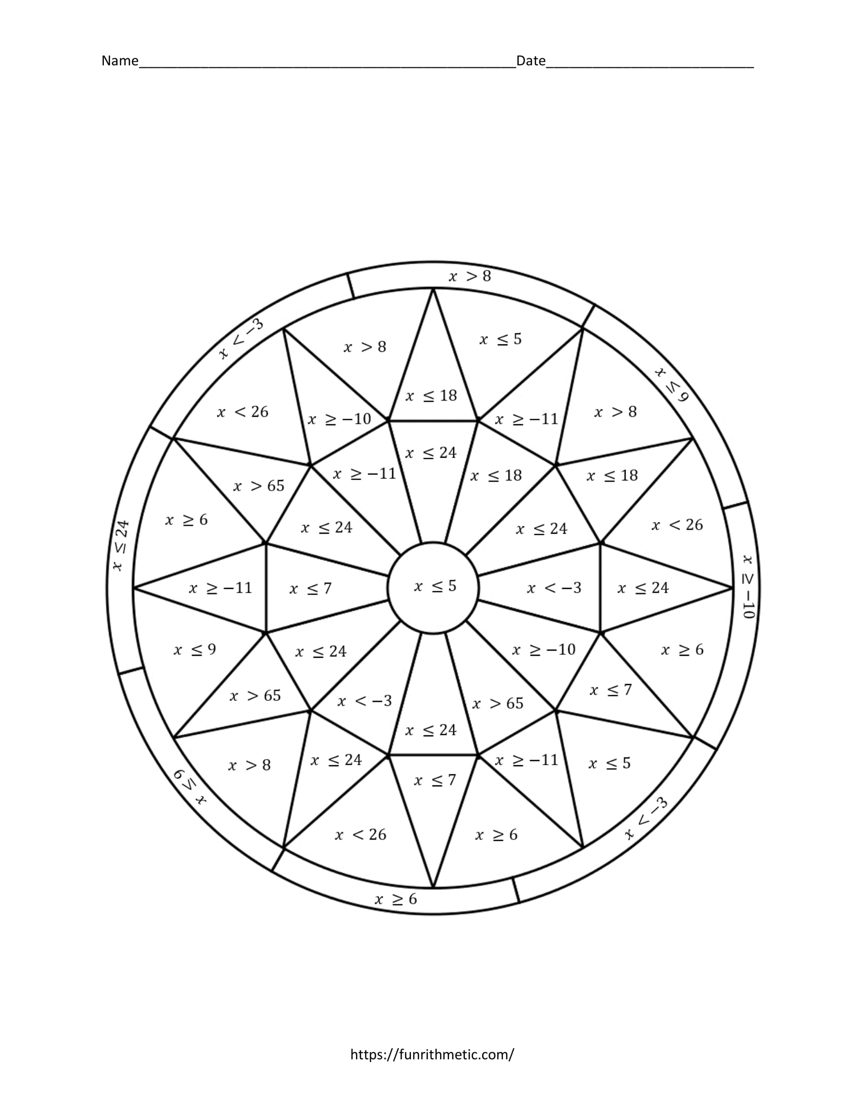 Solving Inequalities Color by Number-3 | Funrithmetic