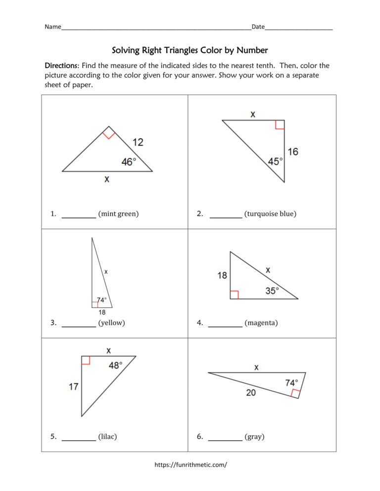 Solving Right Triangles Color by Number | Funrithmetic