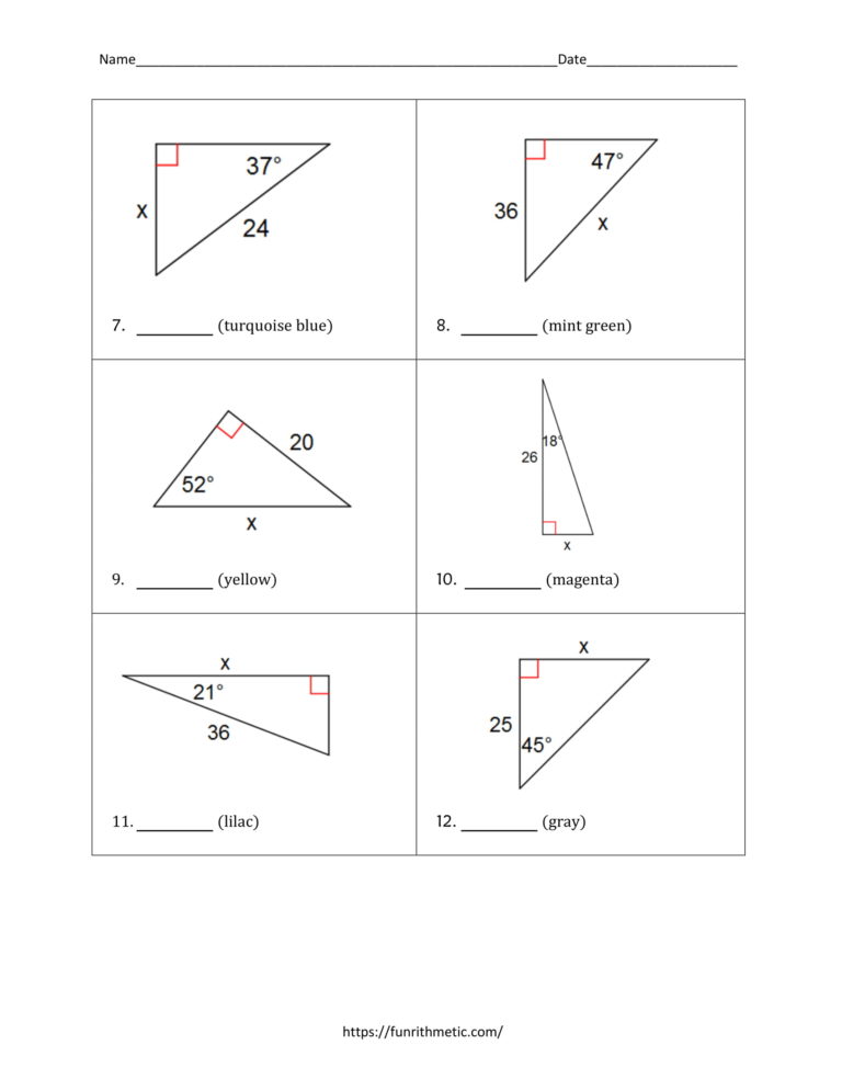 Solving Right Triangles Color by Number | Funrithmetic