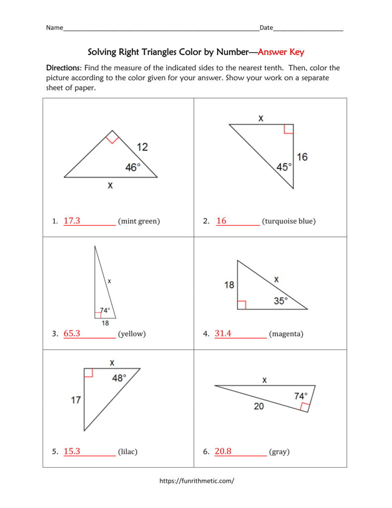 Solving Right Triangles Color by Number-5 | Funrithmetic