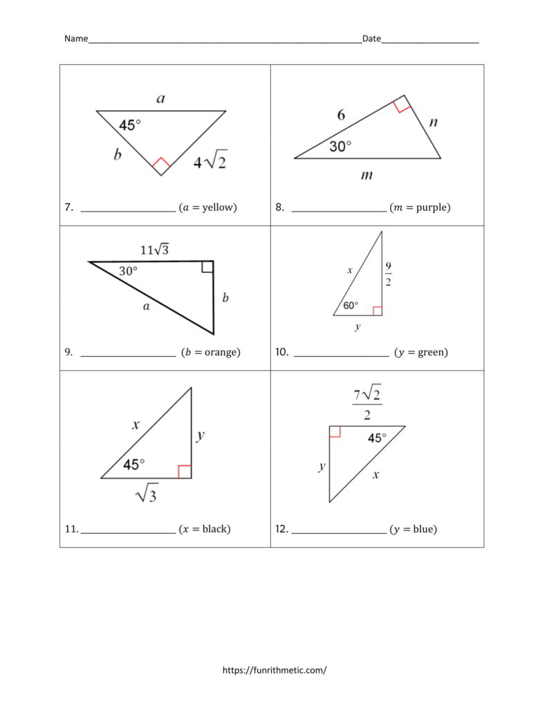 Special Right Triangles Color by Number | Funrithmetic