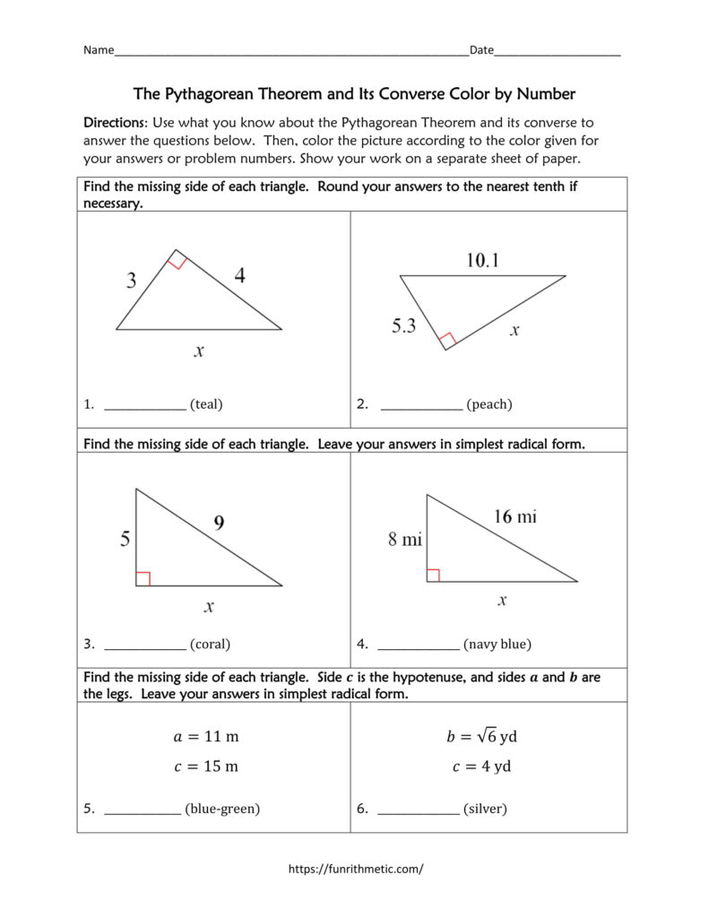 The Pythagorean Theorem and Its Converse Color by Number-2 | Funrithmetic