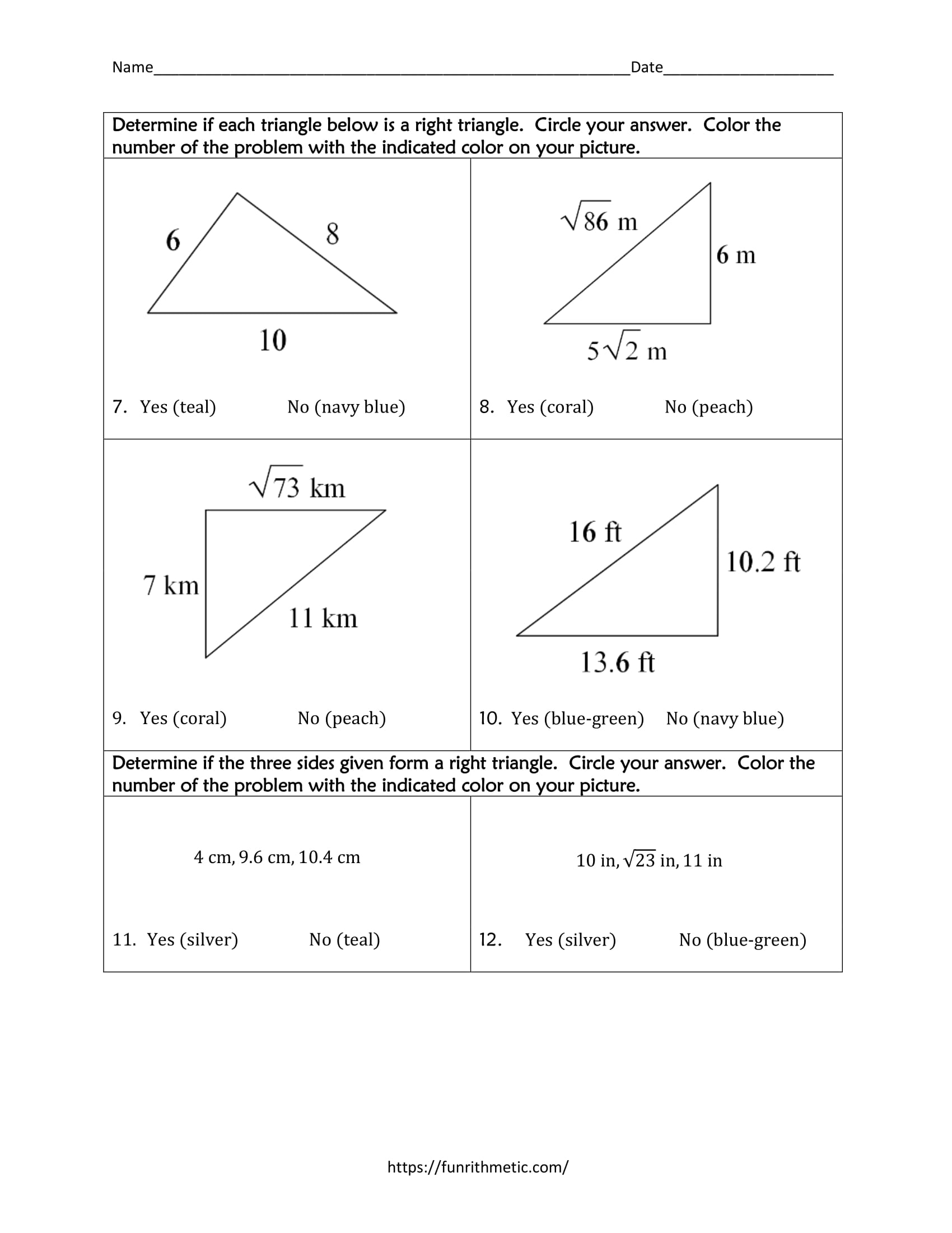 The Pythagorean Theorem and Its Converse Color by Number-3 | Funrithmetic