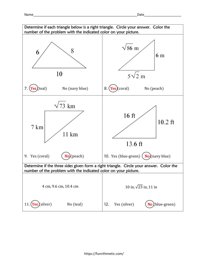 The Pythagorean Theorem and Its Converse Color by Number-6 | Funrithmetic