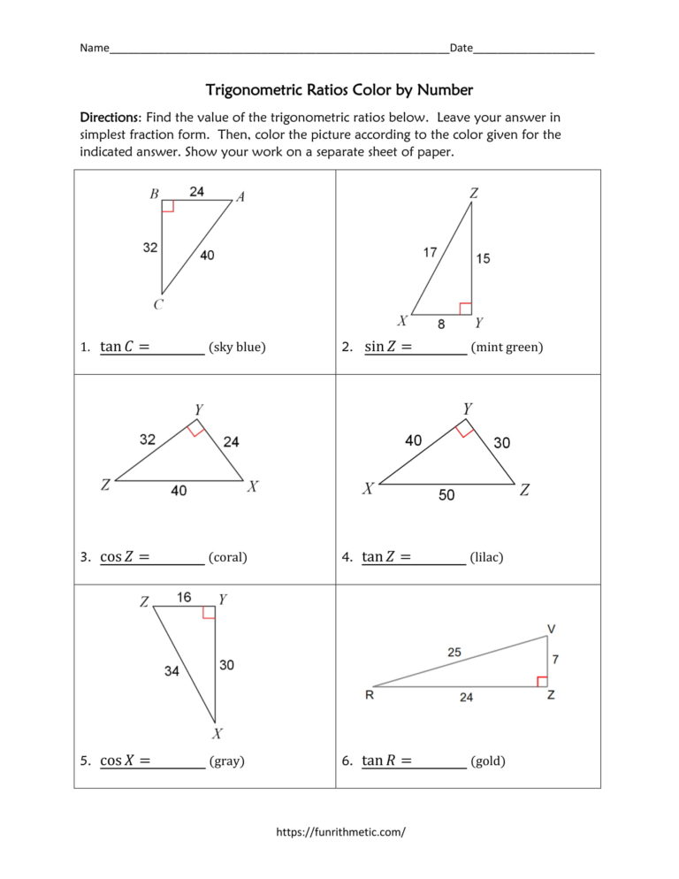 Trigonometric Ratios Color by Number | Funrithmetic
