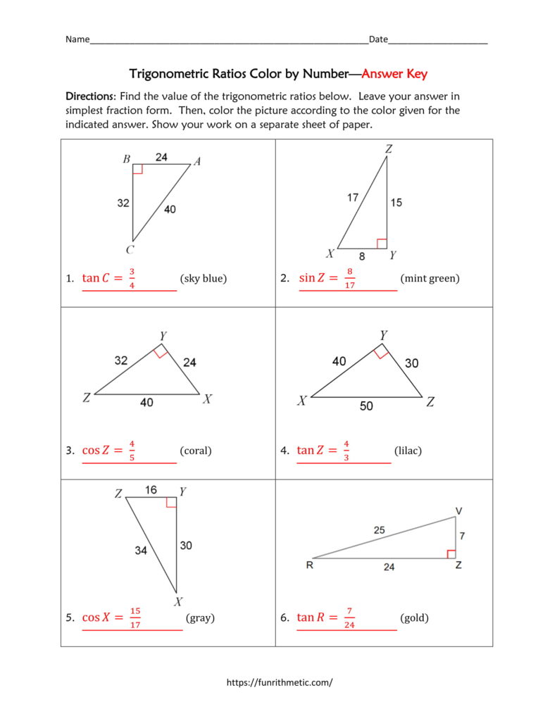 Trig Ratios Color by Number-5 | Funrithmetic