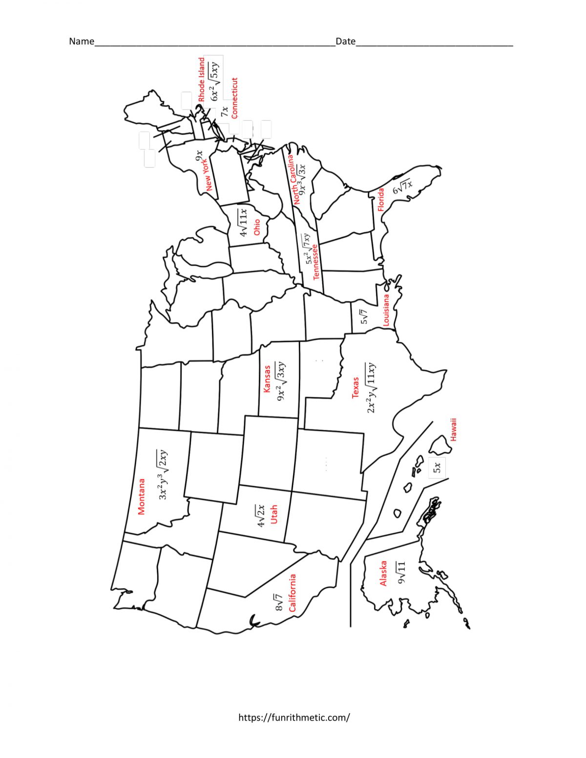 simplifying radical expressions map activity-5 | Funrithmetic