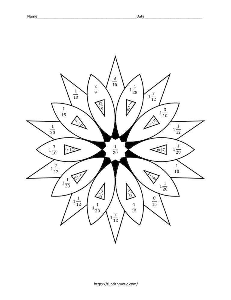 Adding and Subtracting Fractions Color by Number | Funrithmetic