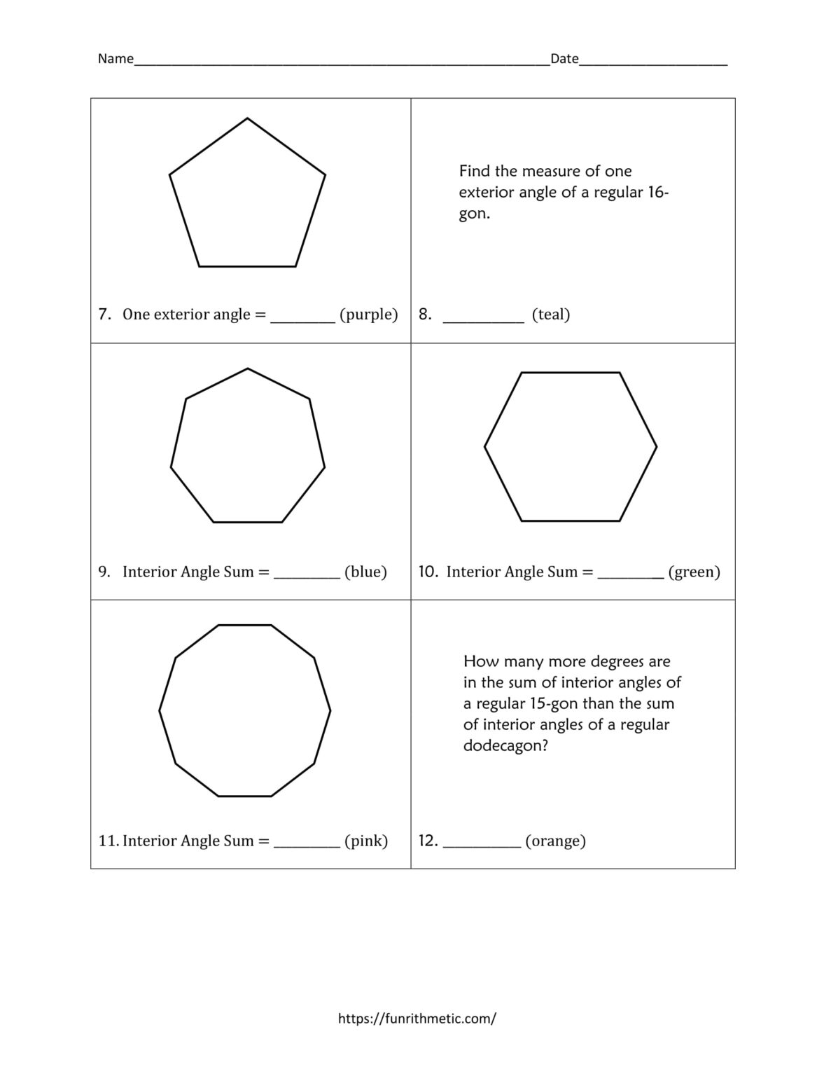 Angles of Polygons Color by Number | Funrithmetic