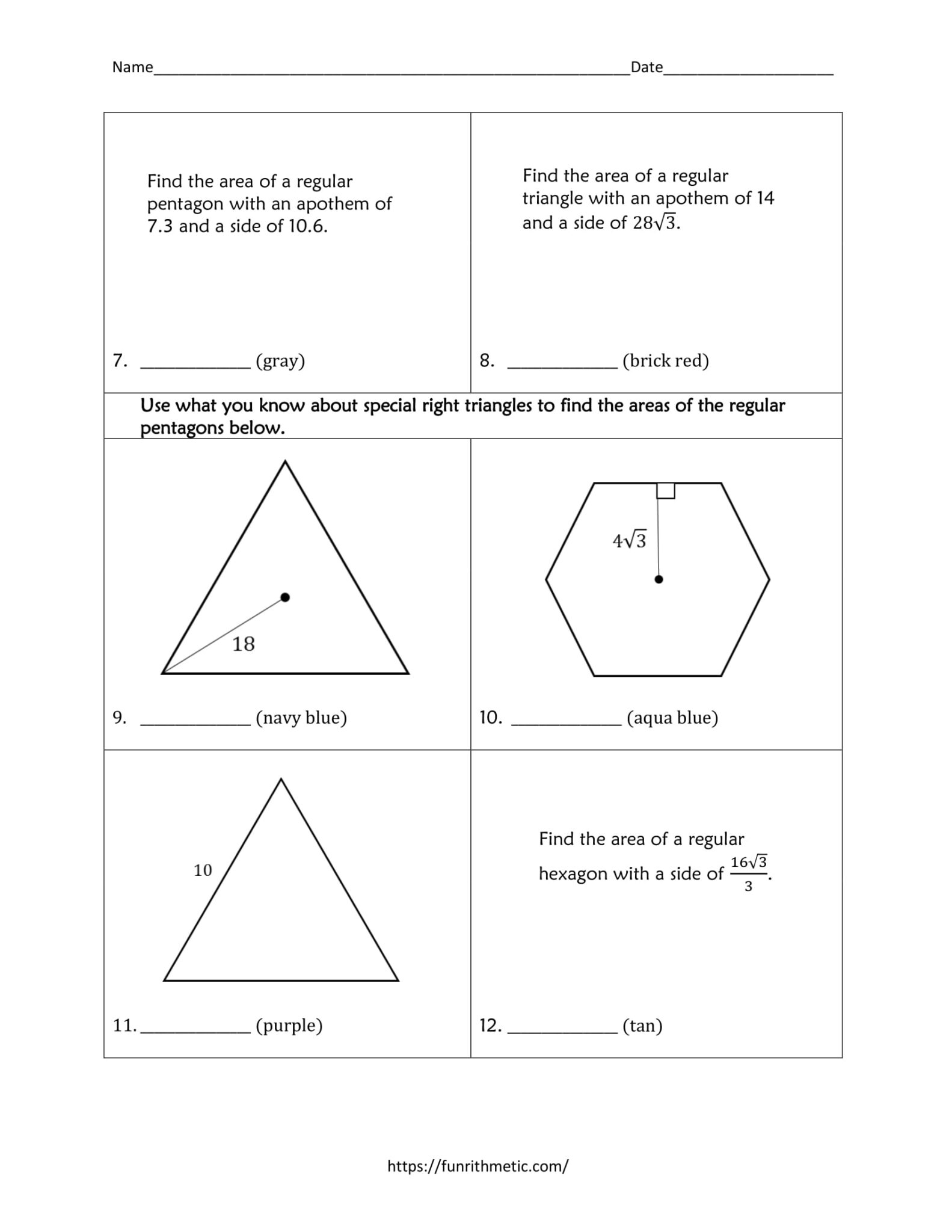 Areas of Regular Polygons Color by Number | Funrithmetic