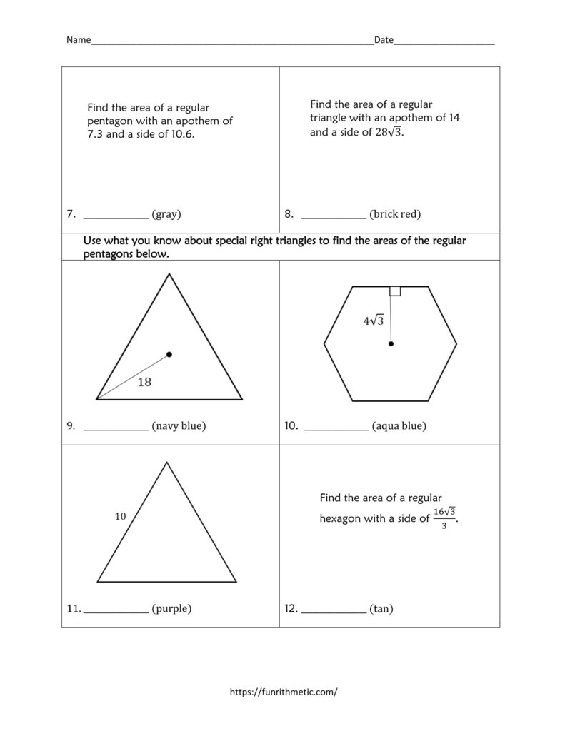 Areas of Regular Polygons Color by Number | Funrithmetic