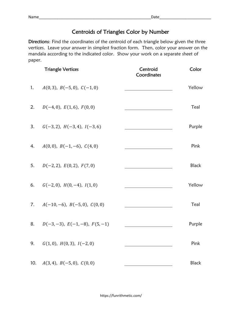 Centroids of Triangles Color by Number | Funrithmetic