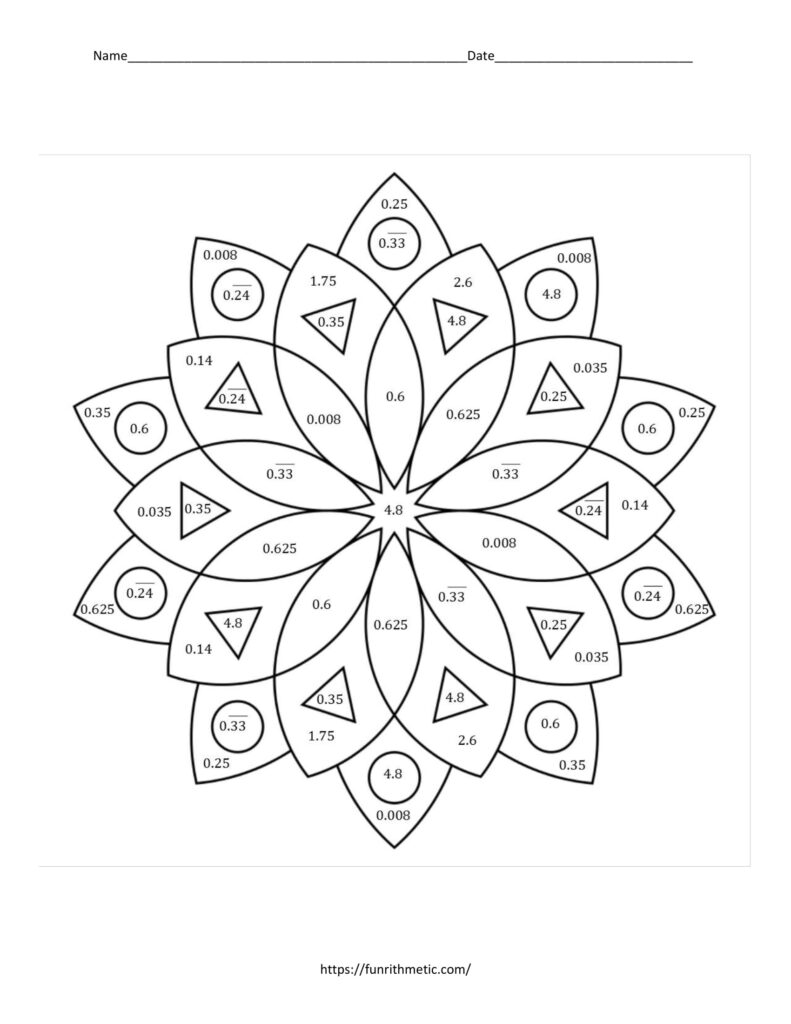 Converting Fractions to Decimals Color by Number | Funrithmetic