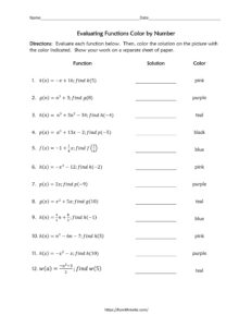 Evaluating Functions Color by Number | Funrithmetic