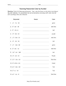 Factoring Polynomials Color by Number | Funrithmetic