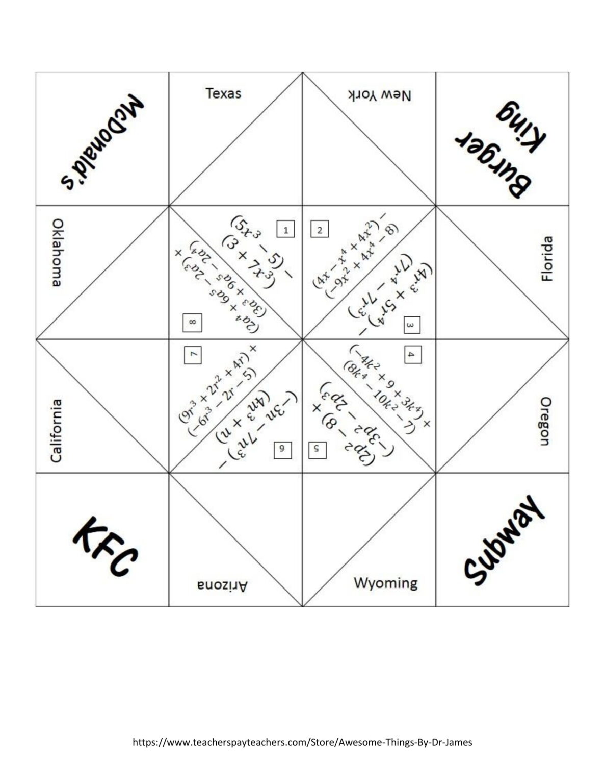 Adding and Subtracting Polynomials Fortune Teller Activity | Funrithmetic