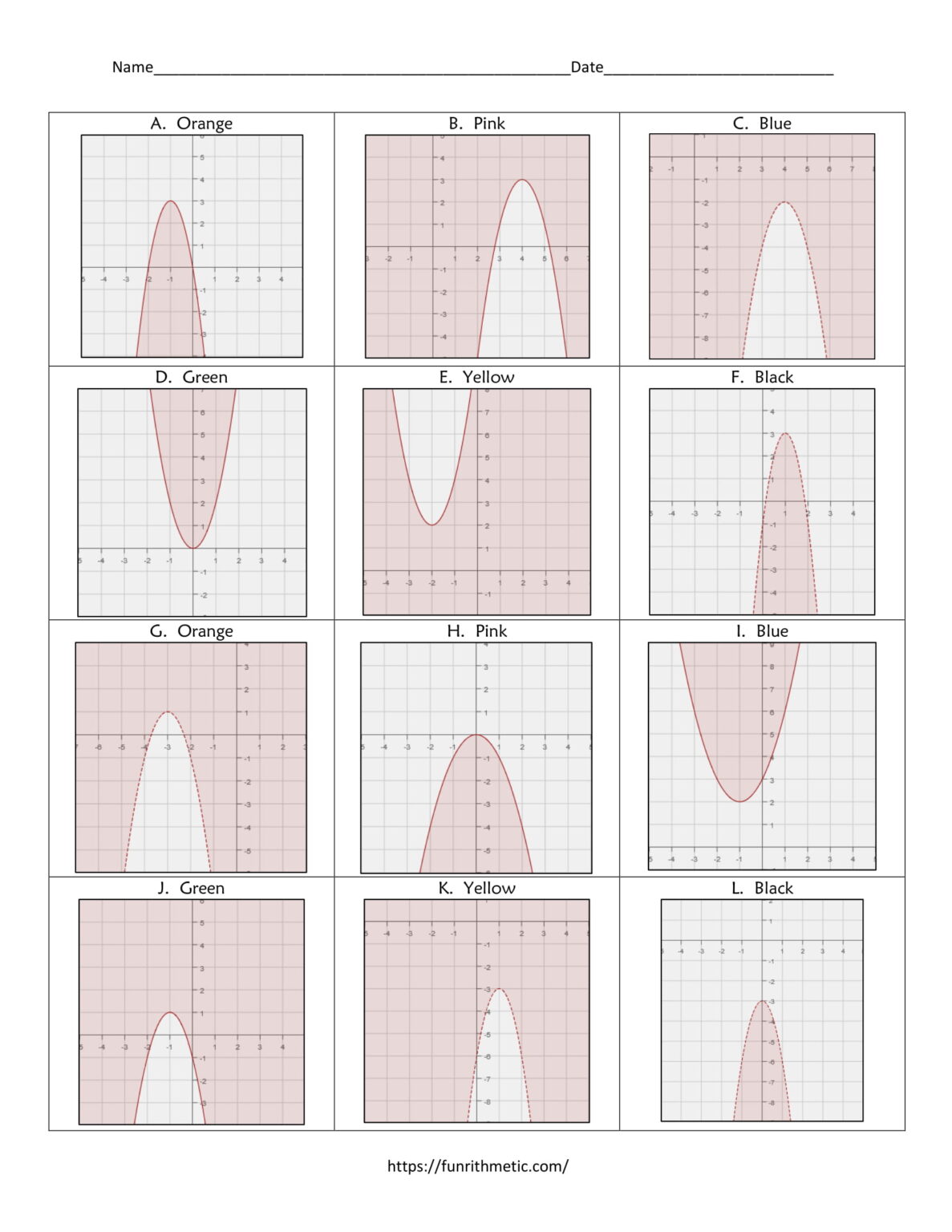 Graphing Quadratic Inequalities Color by Number | Funrithmetic