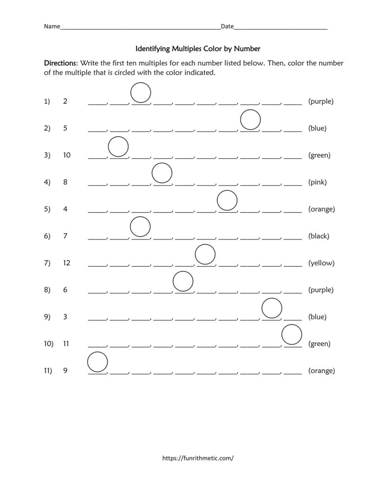 Identifying Multiples Color By Number Funrithmetic