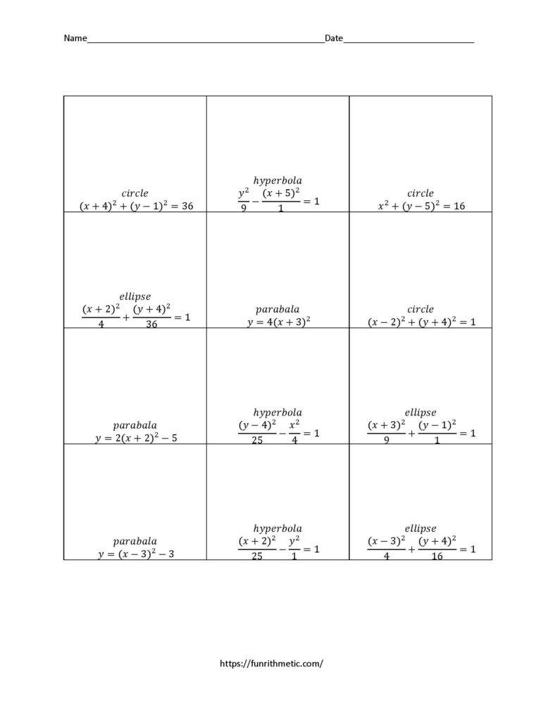 Classifying Conic Sections Create and Color | Funrithmetic