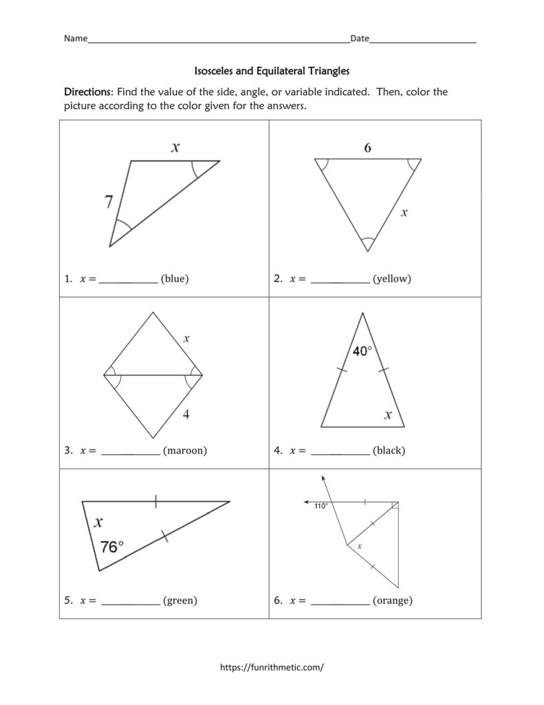 Isosceles and Equilateral Triangles Color by Number | Funrithmetic