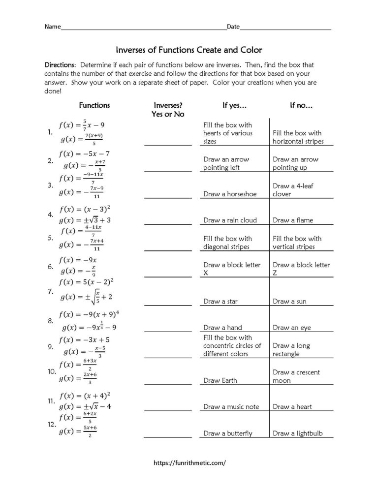 Inverses Of Functions Create And Color Funrithmetic