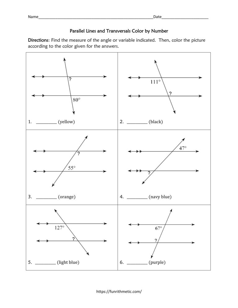 Parallel Lines and Transversals Color by Number | Funrithmetic